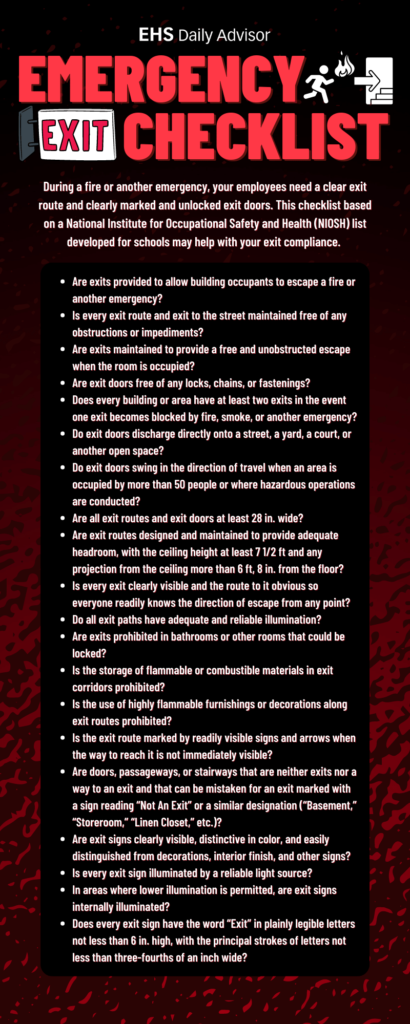 Infographic: Emergency Exit Checklist - EHS Daily Advisor Infographic: Emergency Exit Checklist - EHS Daily Advisor